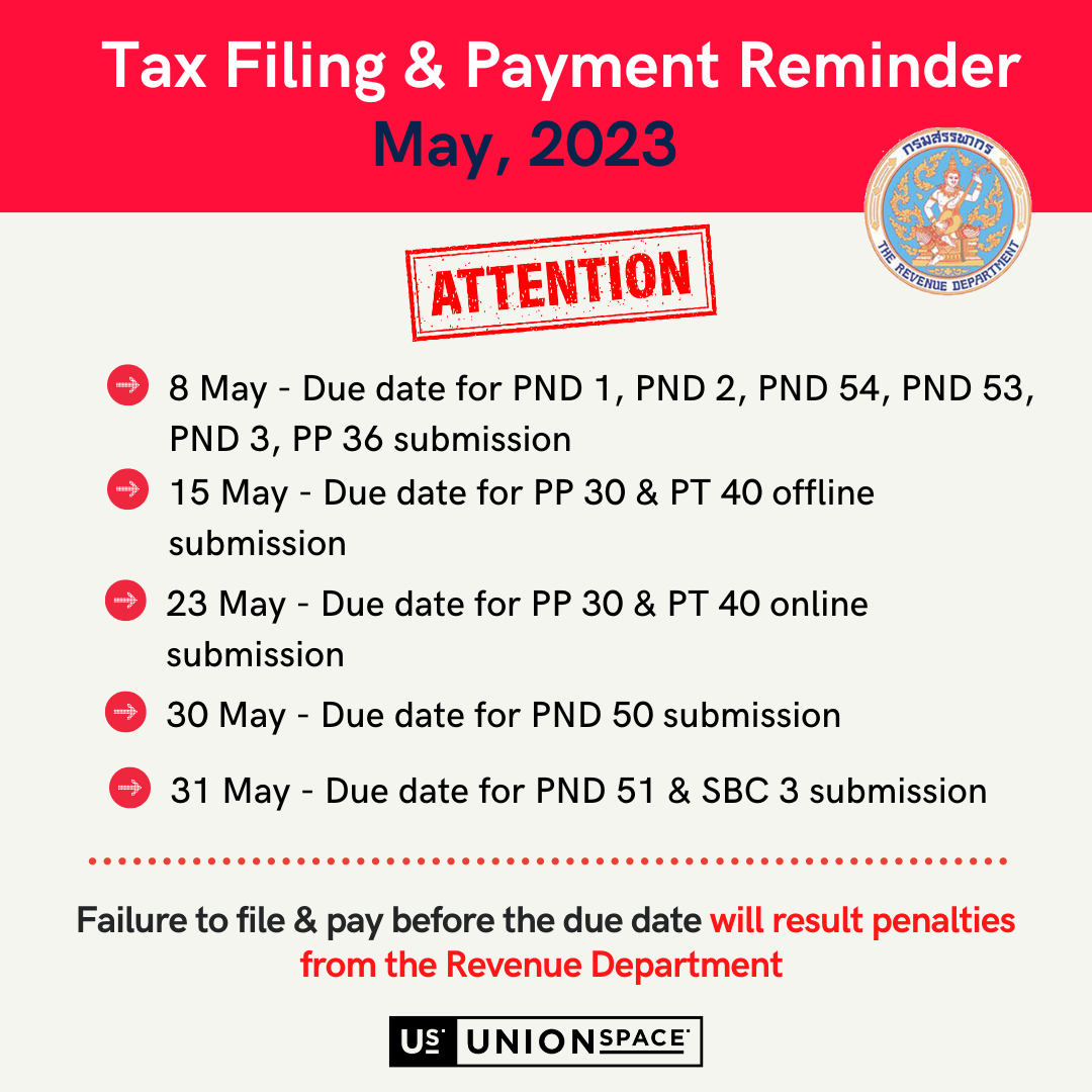 Tax Filing & Payment Reminder for SMEs for May, 2023 in Thailand ...